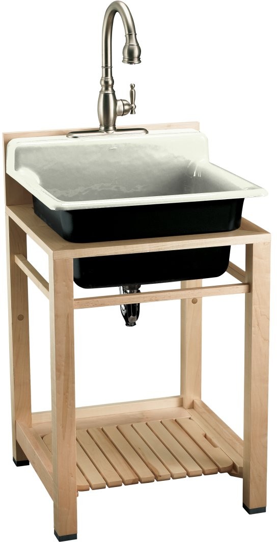 Kohler Bayview K-6608-3P-NG Tea Green Wood Stand Utility Sink with ...